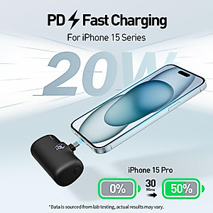 iWALK Portable Charger 4800mAh 20W USB C Power Bank Small Fast Charging Docking Battery Pack with LED Display Compatible with iPhone 15,15 Plus,15 Pro,15 Pro Max,Black