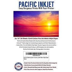 8x10 50 Sheets 100% Cotton Fine Art 12mil – Professional Archival Premium Paper for Use with Inkjet Printers – Printer Paper for Photography and Art