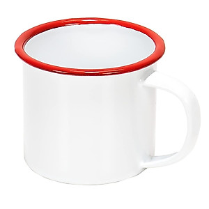 Red Co. Set of 6 Enamelware Metal Small Classic 5 Oz Round Coffee and Tea Mug with Handle, Solid White/Red Rim