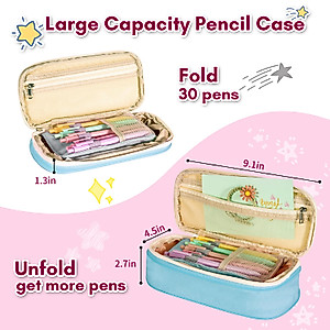 Btffitting Pencil Case,Personalized Pencil Pouch Cute Aesthetic College School Supplies,Large Storage High Capacity Pen Bag Holder Box Organizer Special Cases Gifts for Girls Teens - Beige+Blue,E