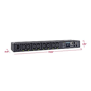 CyberPower PDU41004 Switched PDU, 100-240V/12A, (Derated to 12A UL /10A CE), 8 Outlets (C13), Input (C14) 10 ft. Cord, 1U Rackmount, 3 Year Warranty - Black