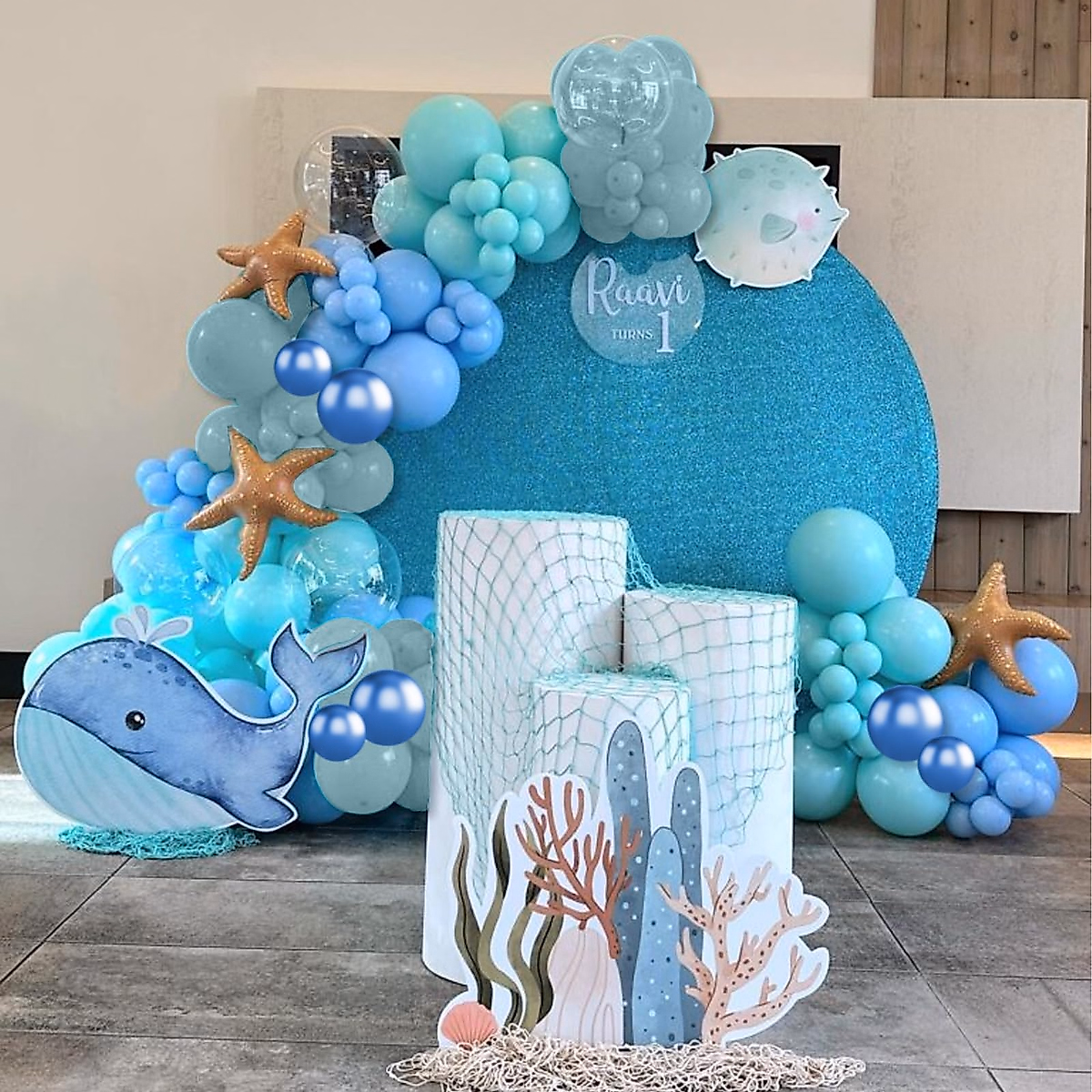 Under The Sea Balloons, 12 Inchs Turquoise Teal Blue Clear Metallic Balloons for Kids Ocean Shark Under The Sea Themed Pool Party Baby Shower Birthday Beach Decorations