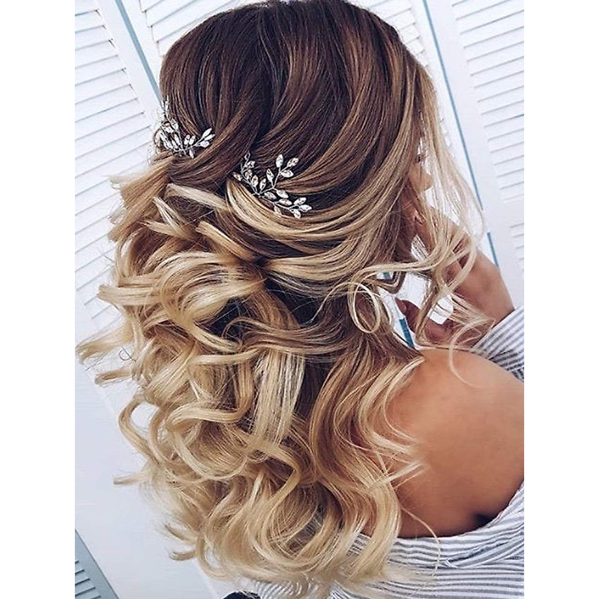 Heread Crystal Bride Wedding Hair Pins Rhinstones Bridal Hair Accessories Head Piece for Women and Girls (Pack of 3) (A Silver)