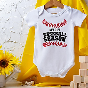 Baffle Custom Baseball Onesie, MY FIRST BASEBALL SEASON (Name & Number on Back), Personalized Baby Onesie, Unisex Onesie (3M, WHITE LONG SLEEVE)