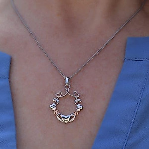 Biddy Murhphy Irish Sterling Silver Shamrock, Traditional Claddagh Heart Necklace, 10k Gold Crown Accent, 7/8" Inch, Timeless Celtic Jewelry for Women, Imported from Ireland