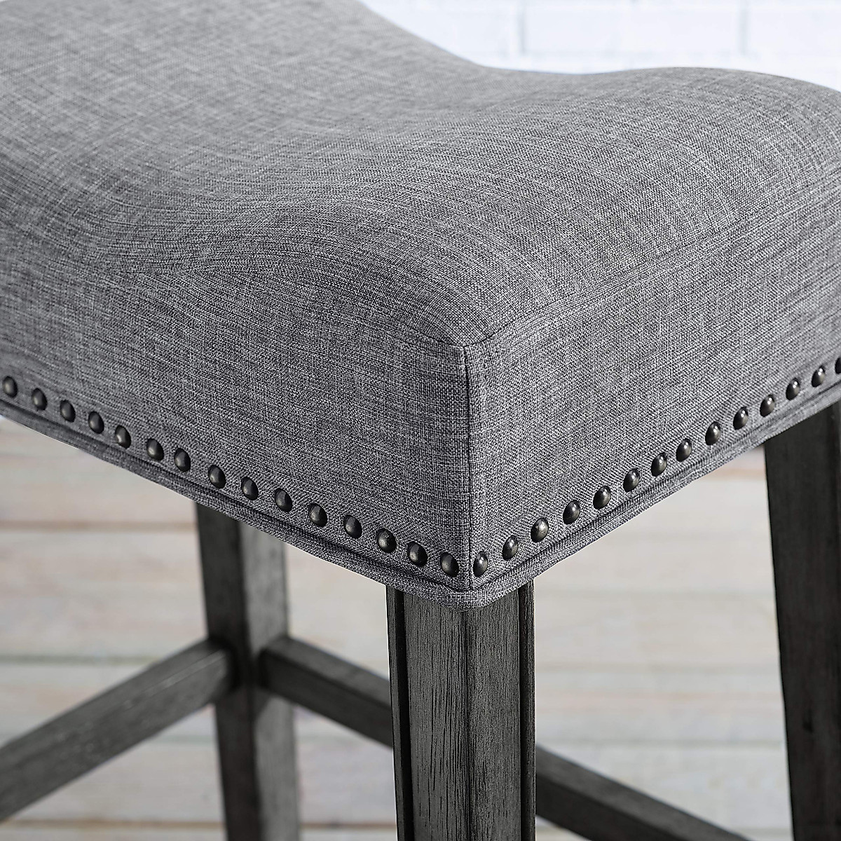 Roundhill Furniture Coco Upholstered Backless Saddle Seat Counter Stools 25.5" Height, Set of 2, Gray