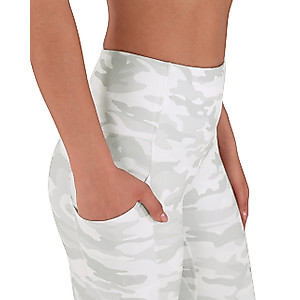 ODODOS Women's High Waisted Printed Yoga Capris with Pocket, Tummy Control Non See Through Workout Sports Running Athletic Capri Leggings, White Camo, Large