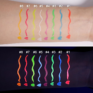 2Pcs Blue Green Neon Colorful Liquid Eyeliner Makeup Set Kit UV Glow in the Dark Bright Rainbow Colored Pigmented Graphic Liquid Eyeliner Pen Set for Body Face Paint Delineador de ojos líquido de neón