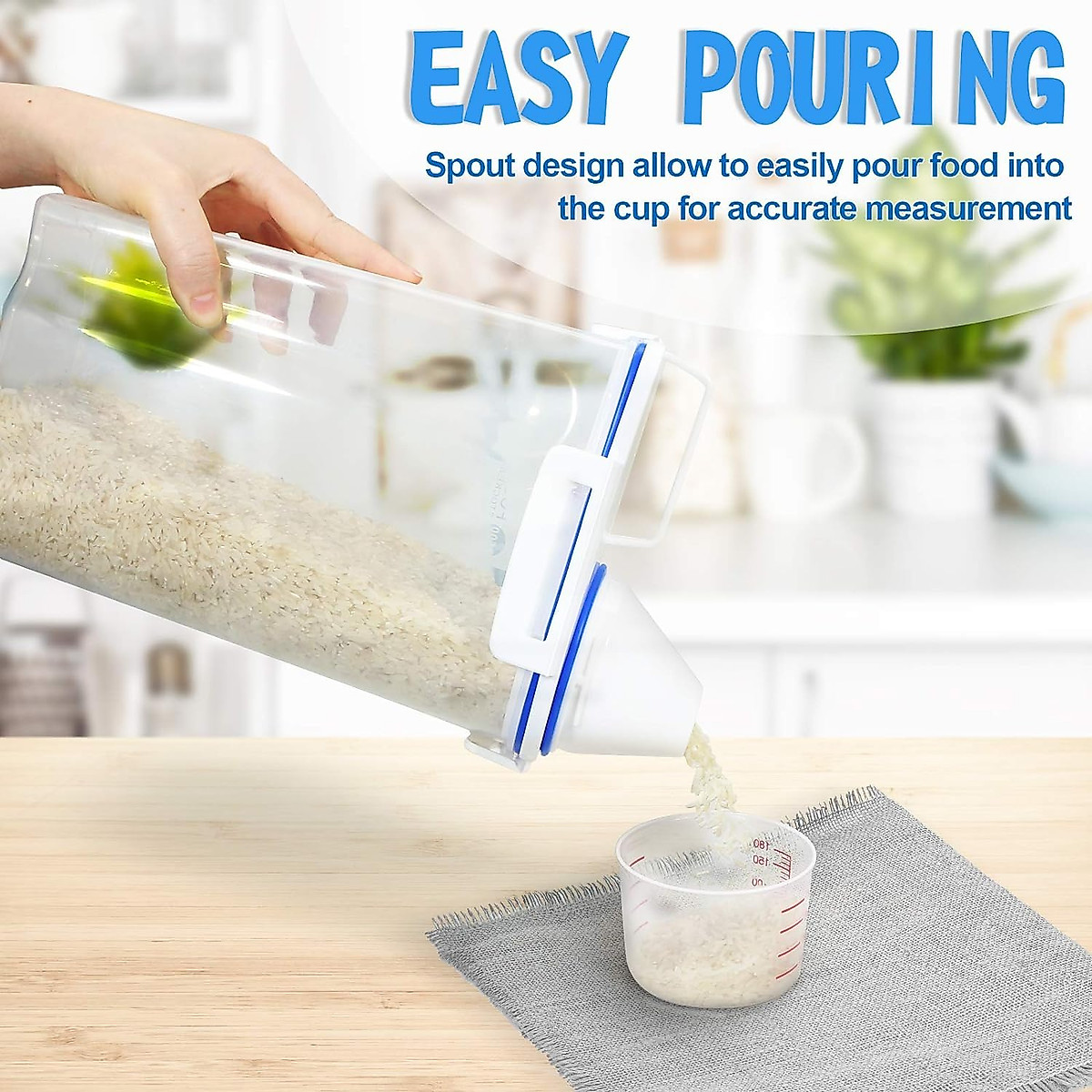 Rice Airtight Storage Container, Rice Storage Bin Cereal Containers Dispenser Storage Containers with Lids Kitchen Storage Bin Rice Holder Container Food Container Sets