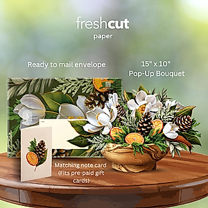 Freshcut Paper Pop Up Cards, Winter Magnolia 15 inch Paper Flower Bouquet Greeting Cards with Blank Note Card & Envelope, Birthday Gifts for Women, Holiday Cards