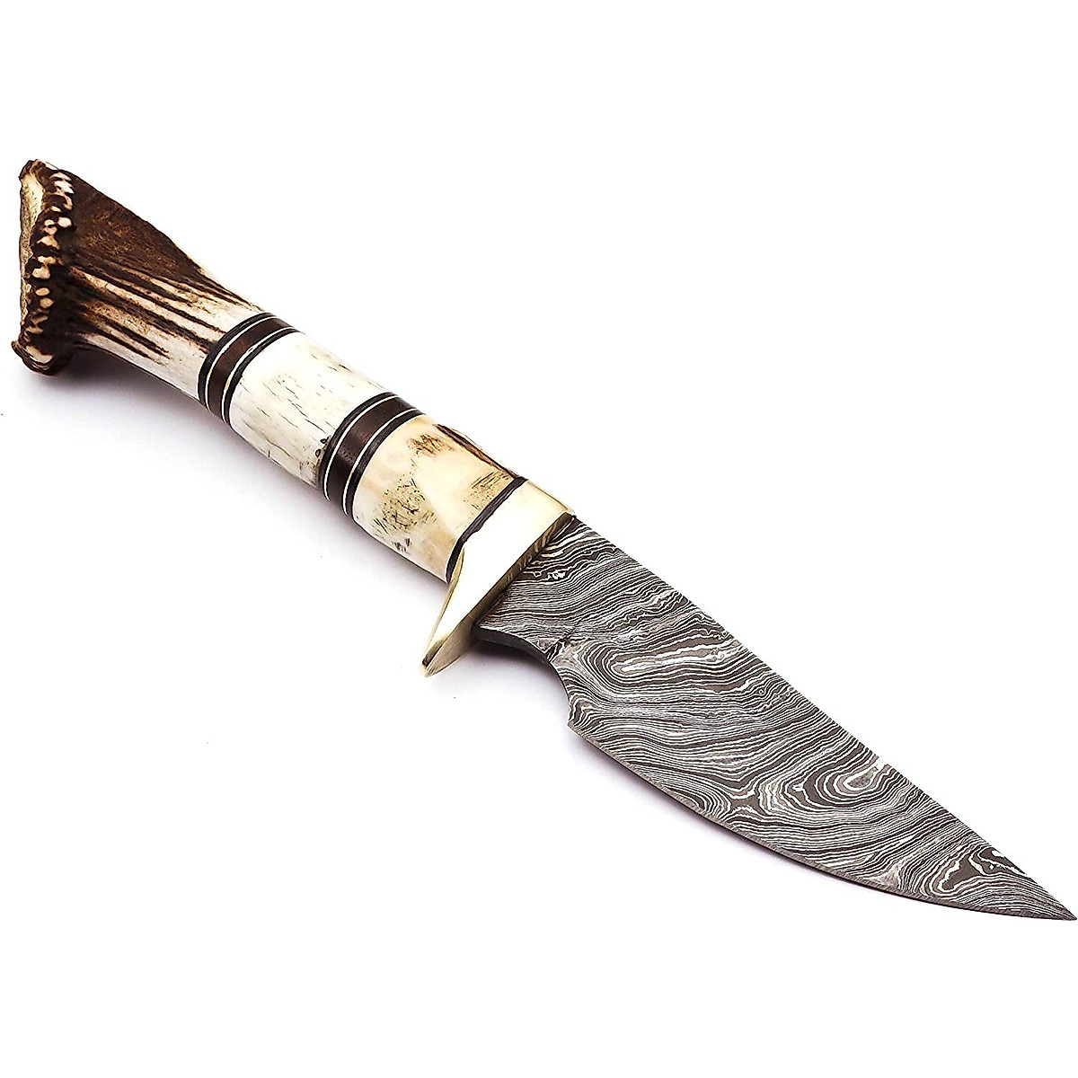 Skokie Knives Custom Hand Made Damascus Steel Hunting Knife Handle Stag Antler