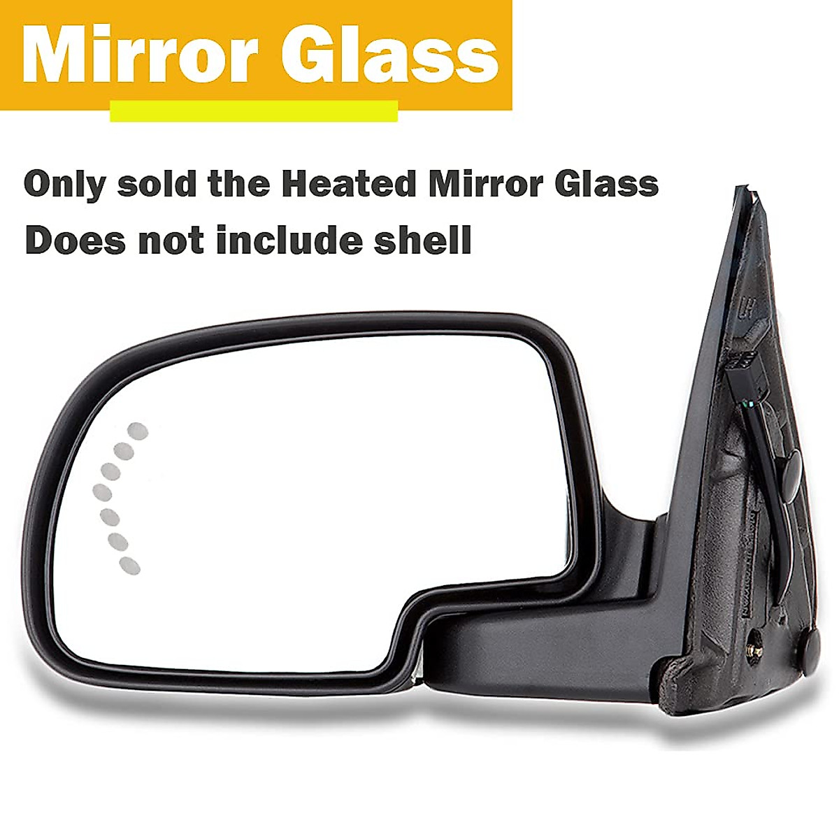 Driver Side Heated Mirror Glass Replacement for 2003-2007 Cadillac Escalade, Chevrolet Avalanche, Silverado, Suburban, Tahoe, GMC Sierra, Yukon - Exterior Side View Convex Mirror with Turn Signal