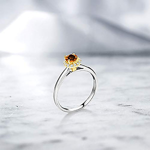 Gem Stone King 925 Silver Ring with 10K Yellow Gold Prongs White Created Sapphire and Set with Poppy Topaz (Size 7)
