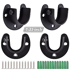 4 Pcs Closet Rod Brackets Heavy Duty Closet Rod Holder Matte Black Stainless Steel Closet Pole Bracket U Shape Shower Rod Holder 1 1/4inch Diameter Curtain Rod Bracket