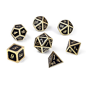 DNDND Metal Dice Set D&D, 7 die Metal Polyhedral Dice Set with Gift Metal Box and Gold Number for DND Dungeons and Dragons Role Playing Games (Black and Gold)