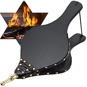 Amagabeli Fireplace Bellows 17"x 7.5" Large Wood Air Blower Cast Nozzle for Outdoor Camping BBQ Grill Chimney Hand Bellow Pump Pit Barbeque Fire Tools Accessories with Hanging Strap (Black)