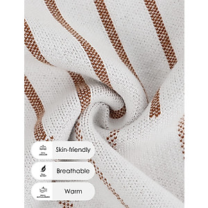 Gihuo Women' s Striped 2 Piece Outfits Crewneck Knit Pullover Sweater Shorts Set Wide Leg Matching Set Loungewear(Brown-M)