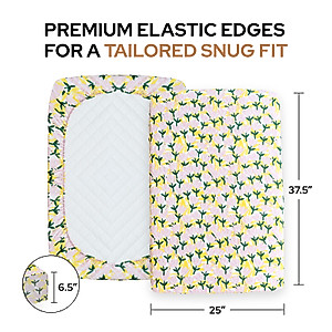 Mini Crib Sheet with Flower Pattern - 100% Organic Jersey Cotton Pack n Play Fitted Sheet - Pickle & Pumpkin Premium Pack and Play Sheet