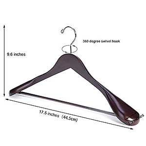 Nature-Smile Luxury Mahogany Wooden Suit Hangers - 6 Pack - Wood Coat Hangers,Jacket Outerwear Shirt Hangers,Glossy Finish with Extra-Wide Shoulder, 360 Degree Swivel Hooks & Anti-Slip Bar with Screw
