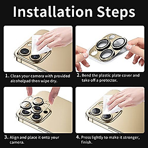 Mansoorr Camera Lens Protector for iPhone 14 Pro/iPhone 14 Pro Max, Alloy Metal Camera Cover with Tempered Glass Screen Protector Accessories,Case Friendly,Scratch Resistant,Easy to Install -Gold