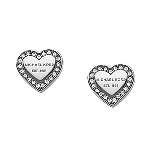 Michael Kors Stainless Steel and Pavé Crystal Signature Heart Stud Earrings for Women, Color: Silver (Model: MKJ3966040)