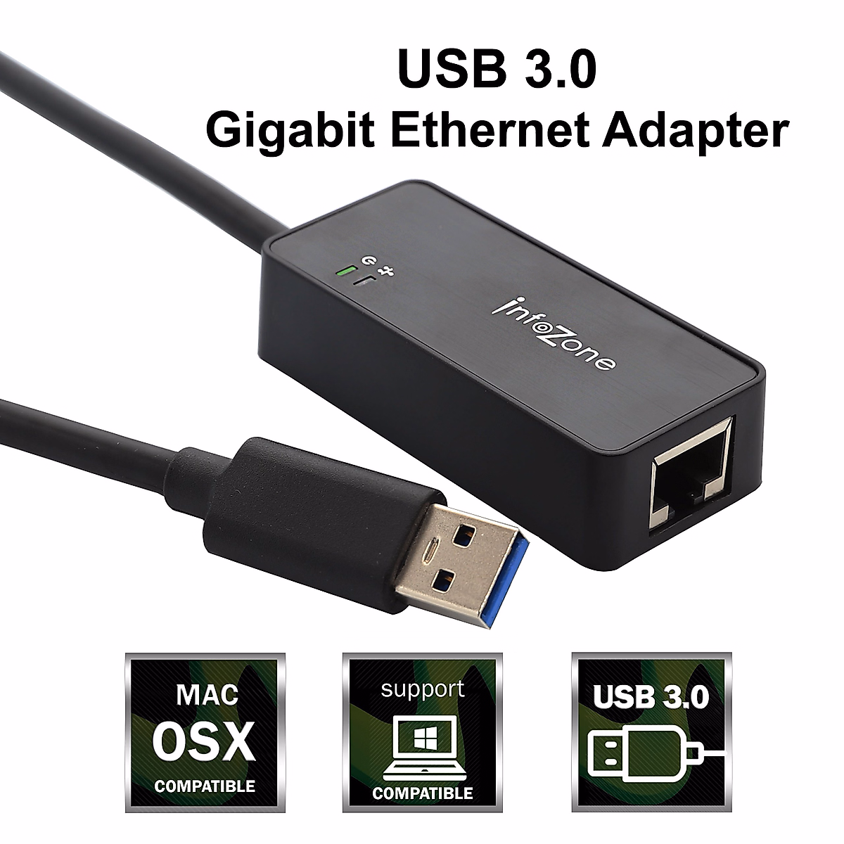 IO Crest USB 3.0 to RJ45 10/100/1000 Gigabit Ethernet LAN NIC Adapter for Windows, Mac, Linux - SY-ADA24029