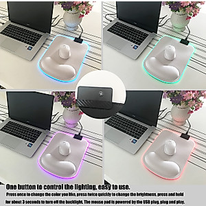 RGB Mouse Pad with Wrist Support, LED Mouse Pad with 13 Lighting Modes, Anti-Slip Rubber Base, Pain Relief Computer Ergonomic Mouse Pad for Gaming, Office, Home, 11.8 x 8.5 in (White)