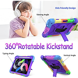 BMOUO iPad Air 5th/4th Generation Case (10.9”, 2022/2020), iPad Pro 11 Case 2022/2021/2020, Shockproof [360 Rotating Stand] [Hand Strap] [Pencil Holder] Kids Case for iPad Air 5/4,iPad Pro 11”, Purple