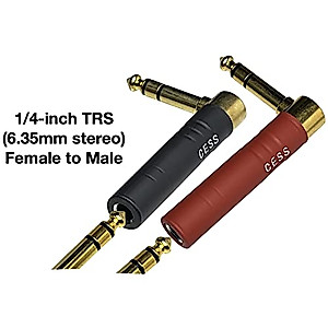 CNCESS CESS-237 Headphone / Earphone Right-Angle Adapter, 6.35mm 1/4-inch TRS Stereo Female to Male, 3-Pack (2 Black + 1 Red)