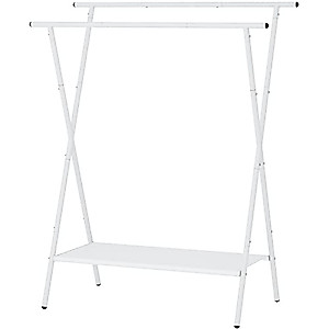 Laiensia Double Rods Clothing Racks, Portable Clothing Hanging Garment Rack with Bottom Oxford Cloth Shelves, White