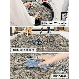 Lahome Entryway Rugs Indoor Small 3x5 Area Rug, Bathroom Rugs Non Slip Washable, Geometric Tribal Non Skid Throw Rugs with Rubber Backing for Bedroom Kitchen Living Room Front Door, Antique/Moss