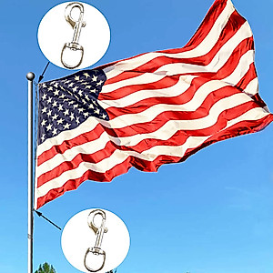 RUSON 50 Feet 5/16 Inch Wire Center Flag Pole Rope and Clips Kit, White Braided Polyester Halyard Steel Center Flag Rope with 2 Pcs 3.5" Flag Swivel Snap Hooks