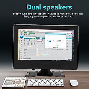 Akozon LED Color Video, 7 Inch TFT LED Monitor with VGA HD Multimedia AV BNC USB DC Input Portable HD Color Display with Speaker Remote Control 100‑240V(US Plug)