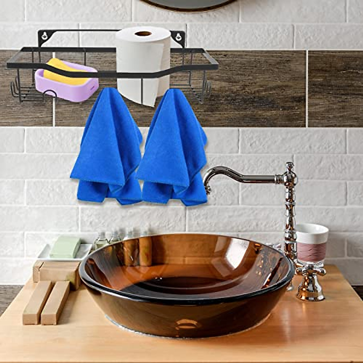 Zerodeko 5pcs Wall Mounted Wire Rack Produce Baskets with Hooks Soap Dish Kitchen Spices Rack Bathroom Organizer Shower Caddy Home Storage Accessories for Bathroom Kitchen Sink