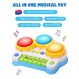 KingsDragon Baby Musical Keyboard Piano Drum Set,Learning Light up Toy, Early Educamional Montessori Toys for Babies Toddler Boys Girls Birthday