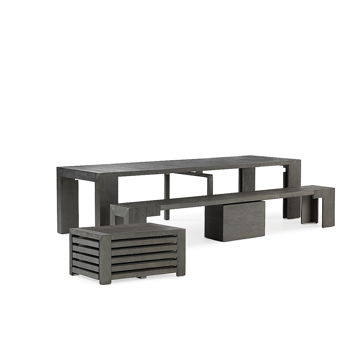 Transformer Table Dining Room Table for 2 to 12, Expandable Dining Table, Coffee Table with Storage Panels Included, Space Saving Furniture (Dark Grey, Table + Bench + Coffee Table)