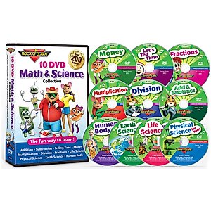 10 DVD Math & Science Collection by Rock 'N Learn (Addition & Subtraction, Tell Time, Money, Multiplication, Division, Fractions, Physical Science, Earth Science, Life Science and Human Body)