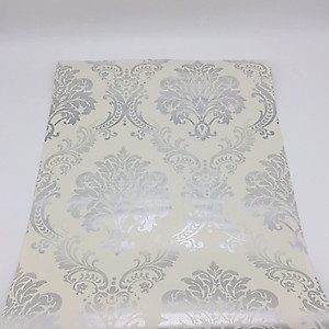 Hsvanyr Grey Damask Self-Adhesive Removable Shelf Liner for Kitchen Cabinet Dresser Drawer Covering 17.7 Inch by 30 Feet,Dust-Proof,Waterproof,Wipe Clean Wall Paper Sticker