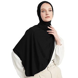Modefa Women's Turkish Islamic Premium Jersey Hijab Shawl Wrap Scarf (Black)