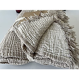 Muslin Blanket 100% Cotton, 4 Layers Bedspread, Soft Turkish Cotton Muslin Bed Cover, Reversible Coverlet, Beige (King Size 95x102-230x260cm)
