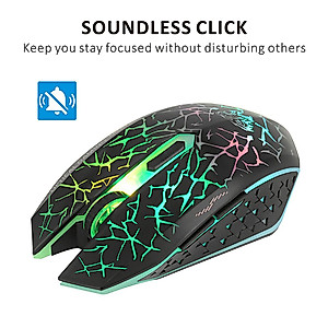 Uciefy Q8 Wireless Gaming Computer Mouse, 2.4GHz USB Optical Rechargeable Ergonomic LED Wireless Silent Mouse, 3 Adjustable DPI, 6 Buttons, Compatible with PC, Laptop, Notebook, Desktop (Black)
