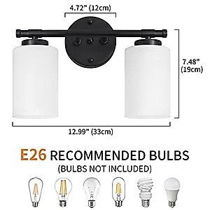 GZBEINI 2 Lights Black Bathroom Vaniy Light Fixtures, Black Vanity Lights for Bathroom Over Mirror,Modern Bathroom Lighting Fixtures Over Mirror Glass