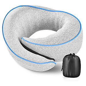 Cozary Travel Neck Pillow Portable Soft Memory Foam Neck Support Travel Pillow U Shape Supportive Adjustable Neck Pillows with Skin Friendly Breathable Cover for Travel Office Car Bus Plane Grey
