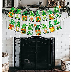 JKQ St. Patrick's Day Gnomes Banner Saint Patrick's Day Lucky Shamrock Beers Gold Coins Gnome Garland Banner Irish Lucky Day Gnome Decorations St. Patty's Day Wedding Birthday Party Supplies