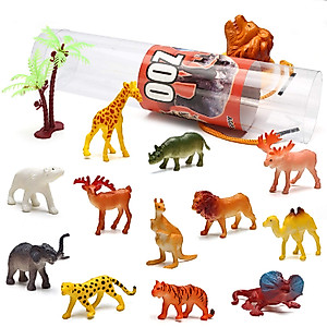 82 Piece Animal Toy, Assorted Mini Dinosaur Insect Ocean Sea Farm Jungle Animal Dog Figure, Realistic Vinyl Plastic Small Zoo Play Set for Sensory Bin Cupcake Topper Party Favors