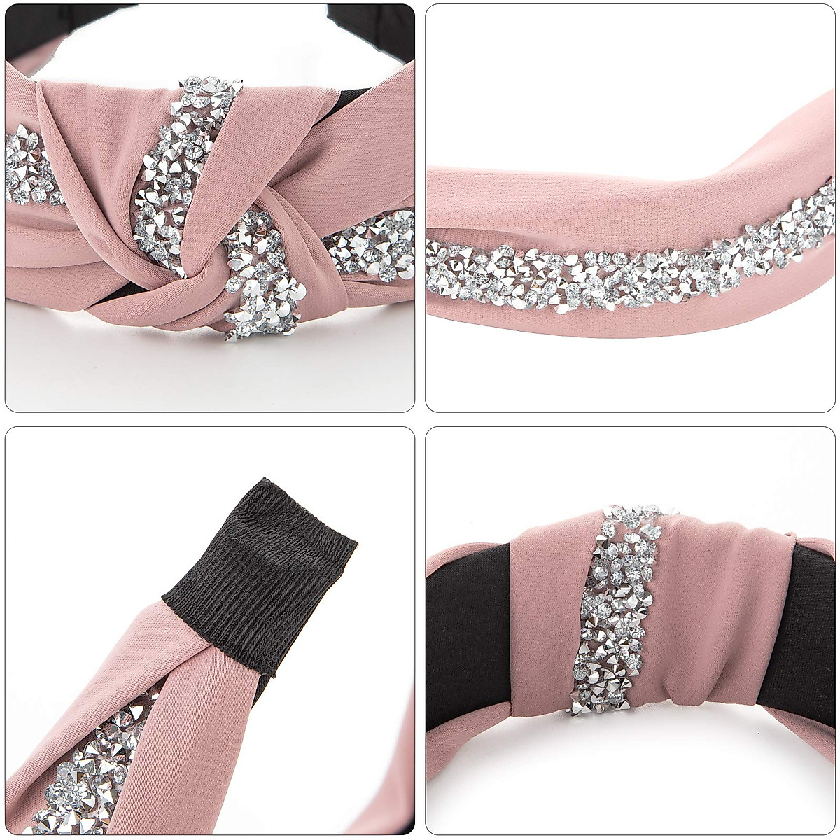 kalyn 3Pcs Fashion Rhinestone Diamond Headbands,satin knot headbands Hair Bands Glitter Hairband for Women Girls Hair Accessories(Yellow, pink, gray colors)