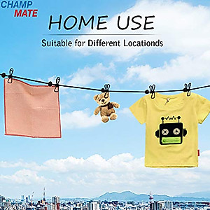 Champmate Portable Clothesline with 12 Clothespins Elastic Windproof Travel Stretchy Retractable Laundry Clothes Drying Line for Backyard Vacation Hotel Outdoor and Indoor Balcony (Black&Blue)