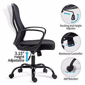 HOMEFUN Office Desk Computer Chair: Black Rolling Chair with Back Support for Adults - Modern Chair with Wheels - Wide Seat Mesh Chair for Study