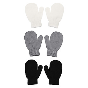 SATINIOR 3 Pairs Toddler Magic Stretch Mittens Little Girls Soft Knit Mitten Baby Boys Winter Knitted Gloves