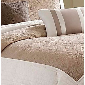 Madison Park Attingham Reversible Quilt Set - All Season Breathable Coverlet, Lightweight Cozy Bedding Layers, Matching Shams, King/Cal King(104"x94"), Beige Multi 7 Piece